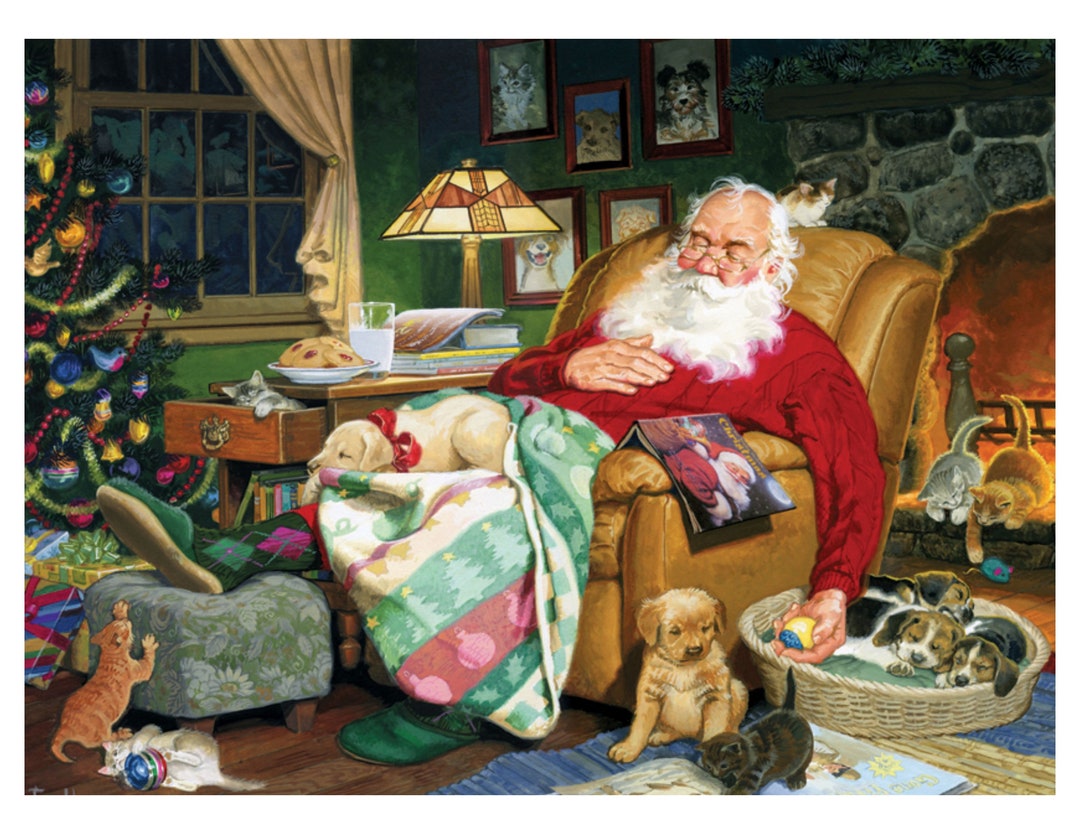 Glass Cutting Board, Santa Clause Glass Art Panel, Large Serving Plate ...