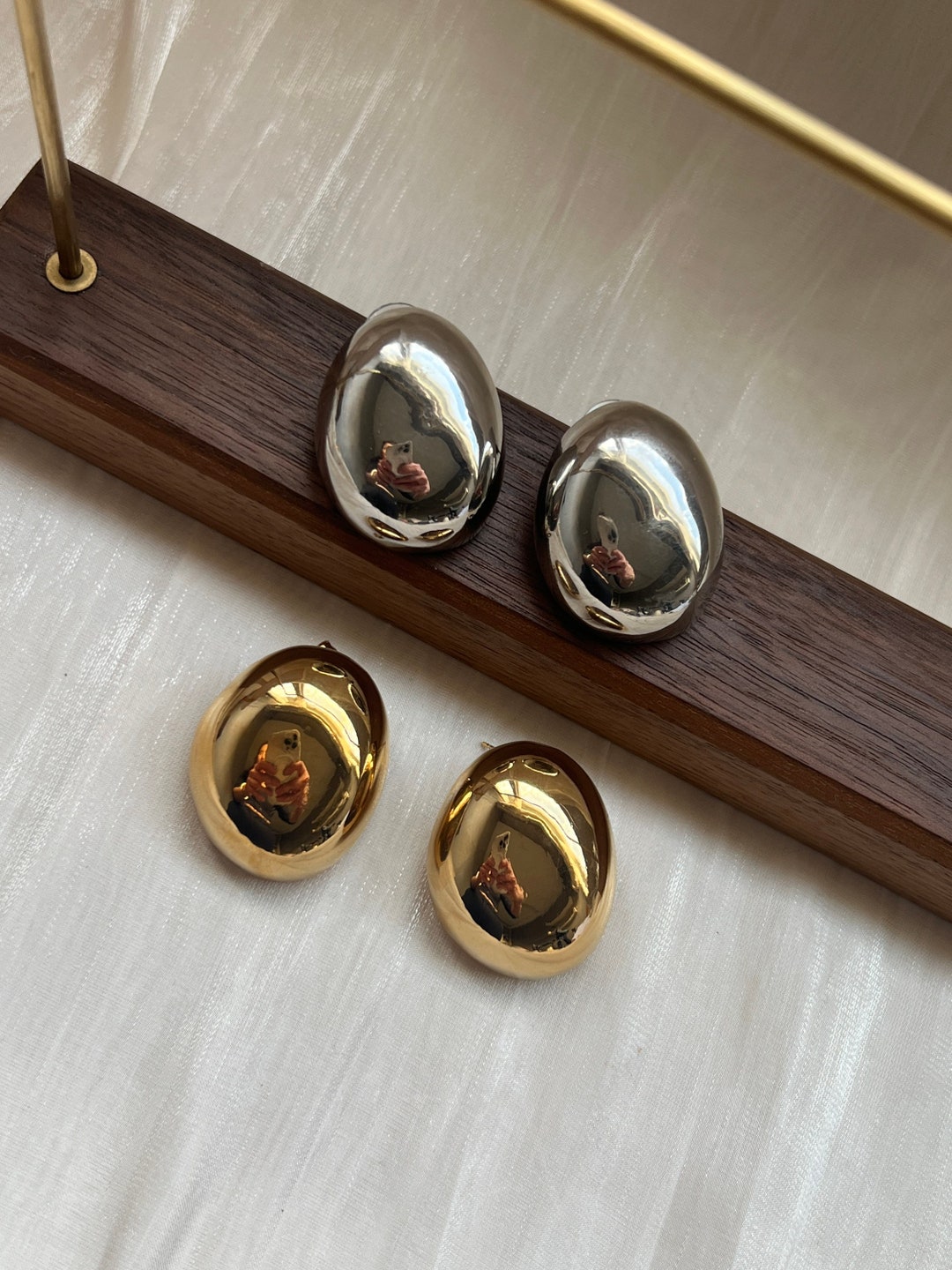 Large Gold Round Earrings-gold Big Ball Earrings, Vintage Chunky Round ...