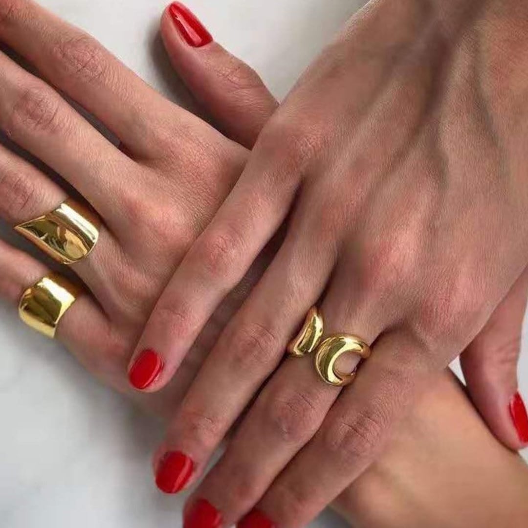 Thick Gold Band Ring, Gold Statement Ring, Gold Half Open Ring, Gold ...