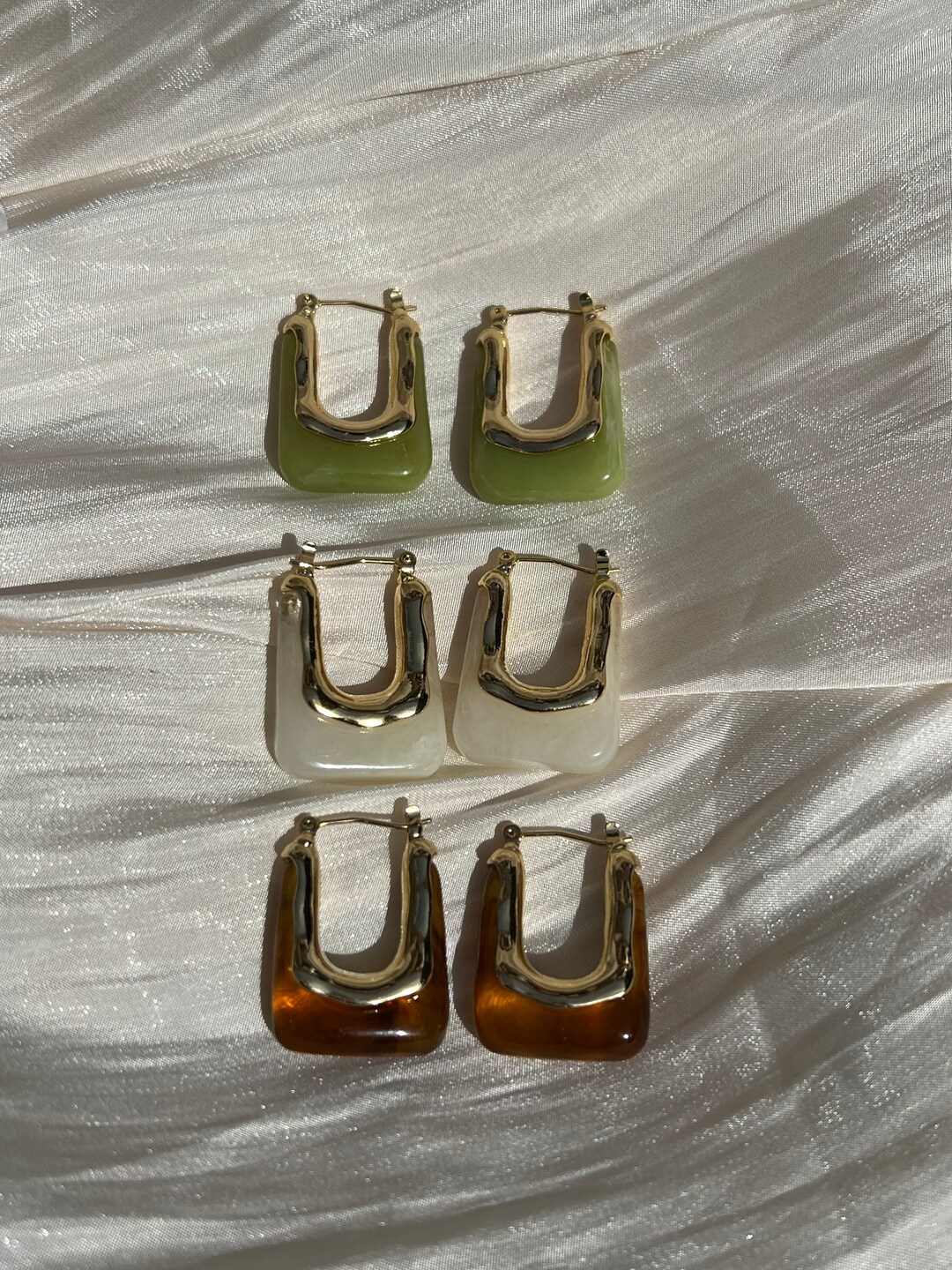 Rectangle Resin Hoop Earrings-resin Chunky Hoops, Everyday Gold Resin ...