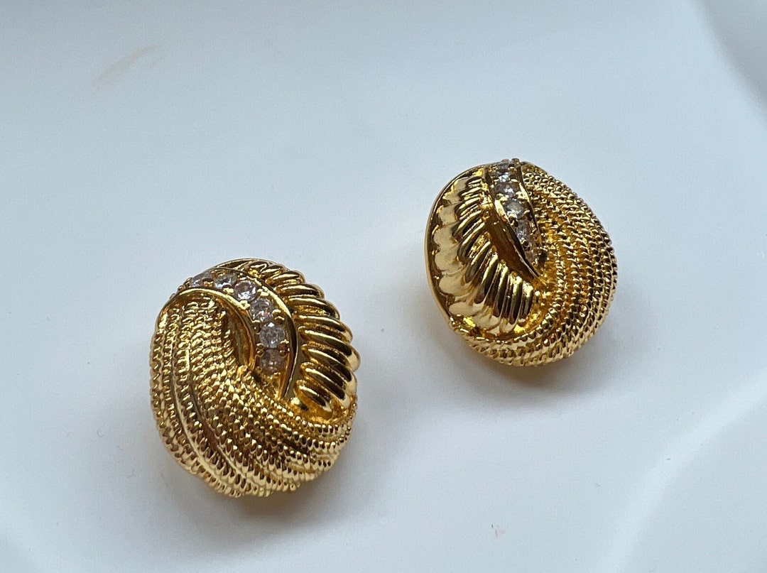 Large Gold Round Studs-large CZ Stud Earrings, Vintage Chunky Round ...