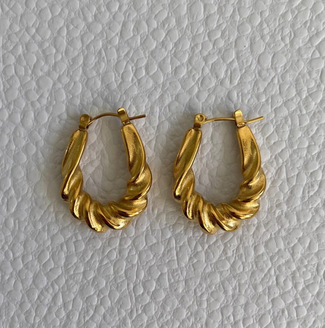 Gold Twist Hoops Twisted Hoop Earrings Chunky Gold Hoops - Etsy