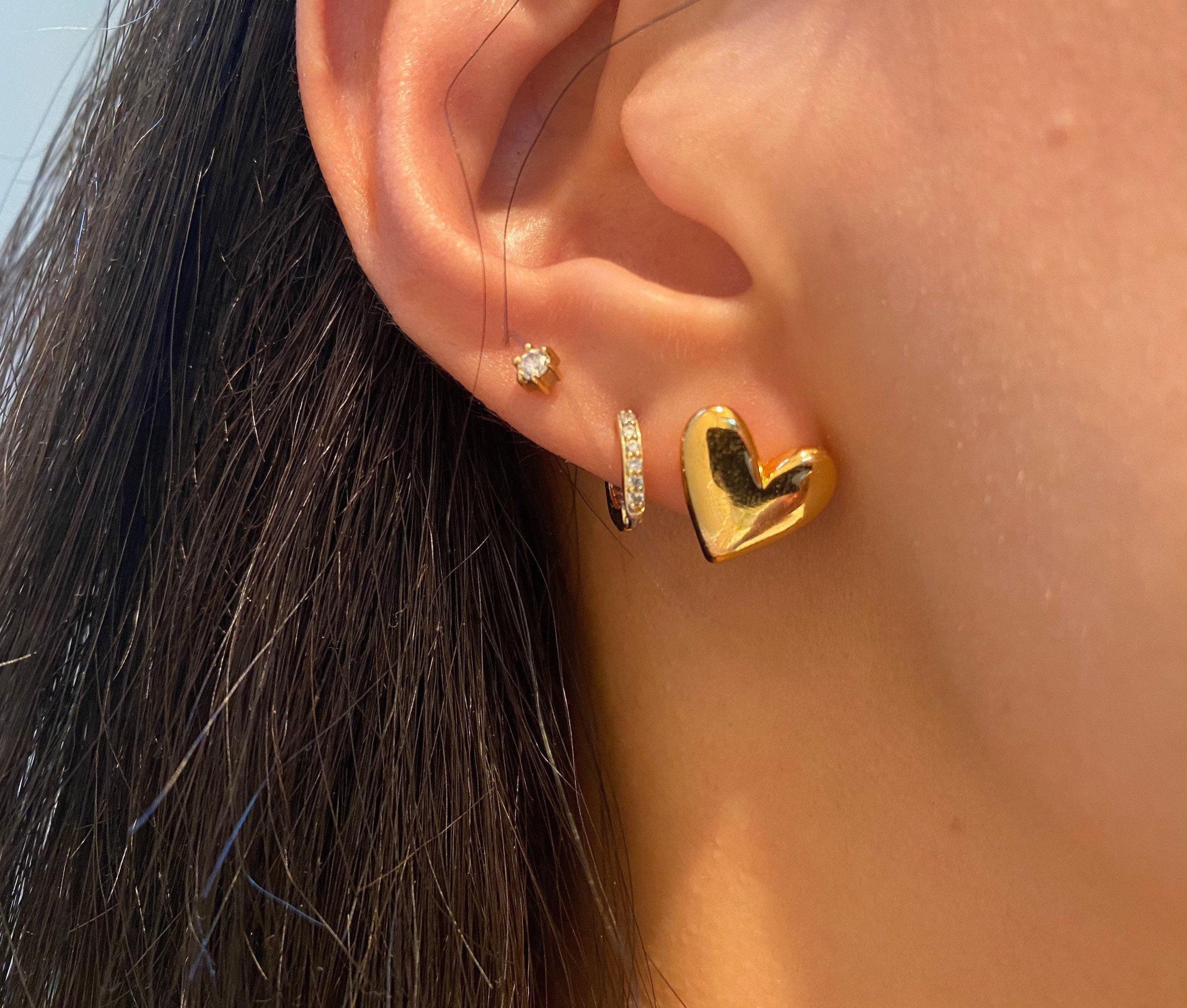 Gold Heart Stud Earrings Gold Stud Earrings Heart Shaped - Etsy