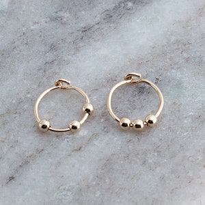Gold Open Hoop Earrings with 3 Beads Gold Hugging Hoop | Etsy
