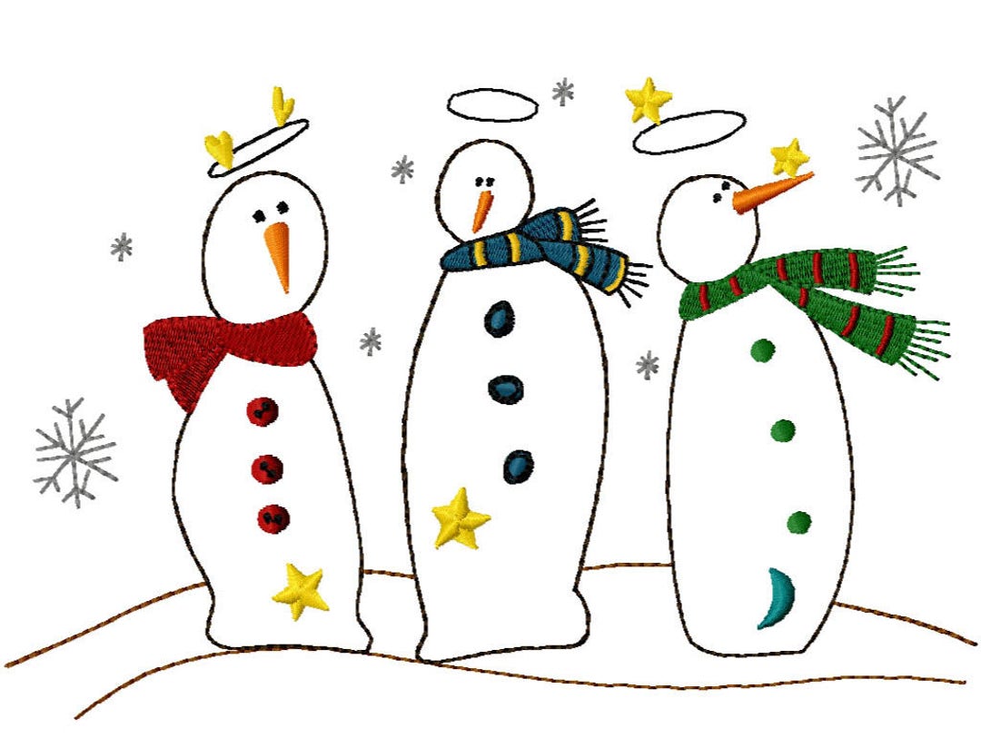 Snowman Trio-outline Machine Embroidery Design - Etsy