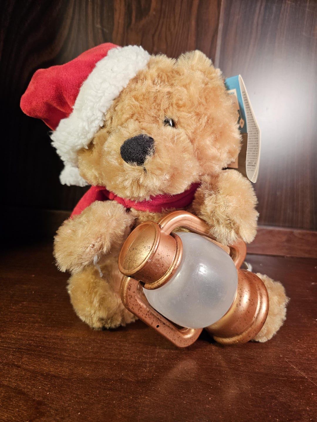 Gemmy Animated Light Show Bear Plush Santa Hat Lantern Color Changing ...