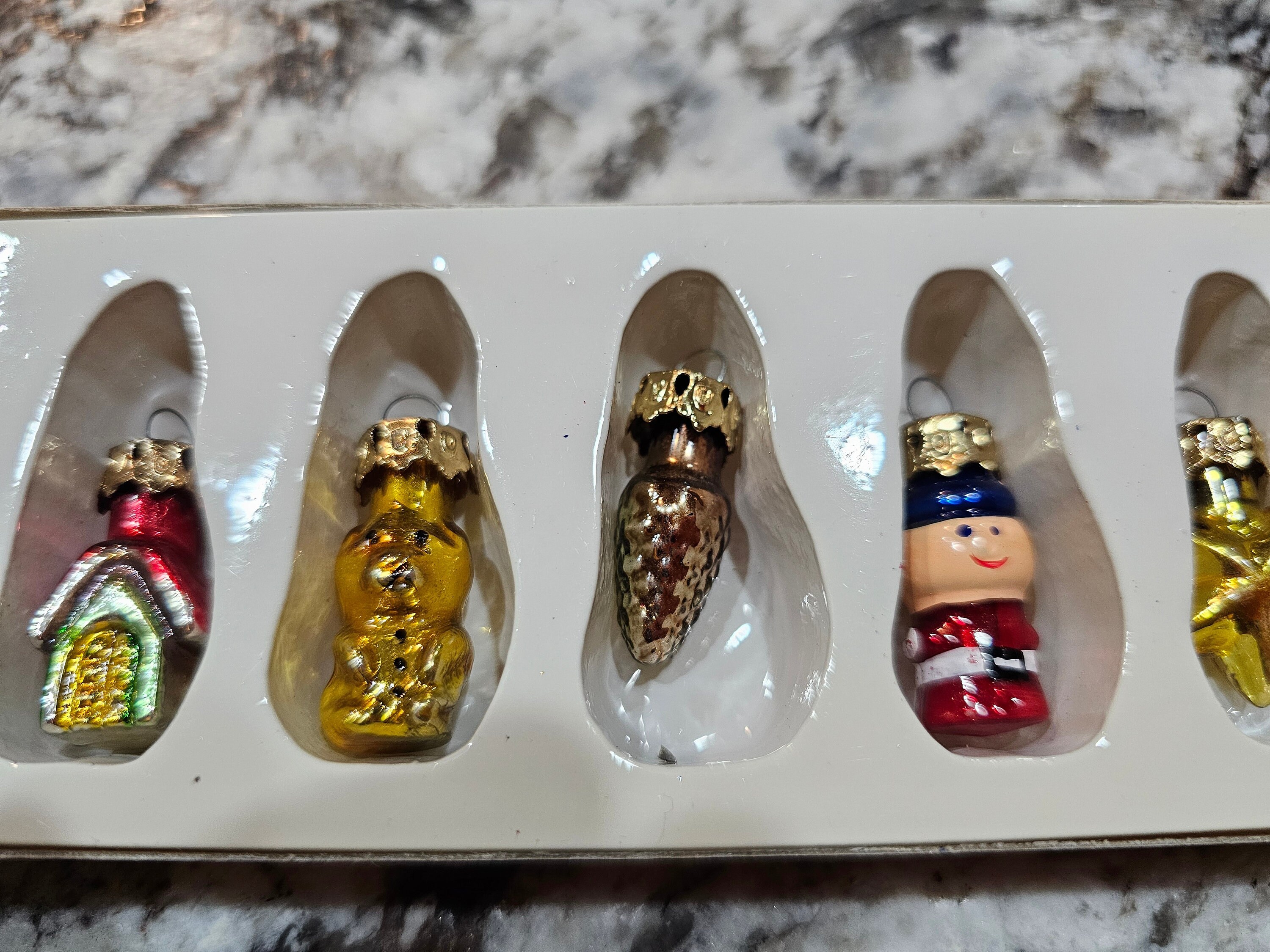 Lot of 6 Miniature Mera Vic Glass Ornament. Soldier, Pinecone, Star ...