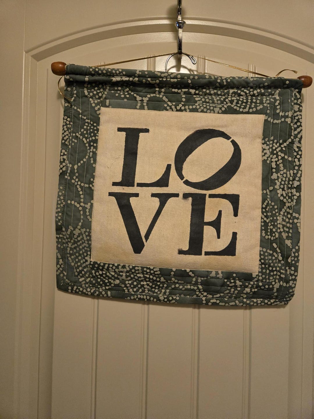 Vintage Handmade Quilted Wall Hanging LOVE With Green Quilted Trim 14 X ...