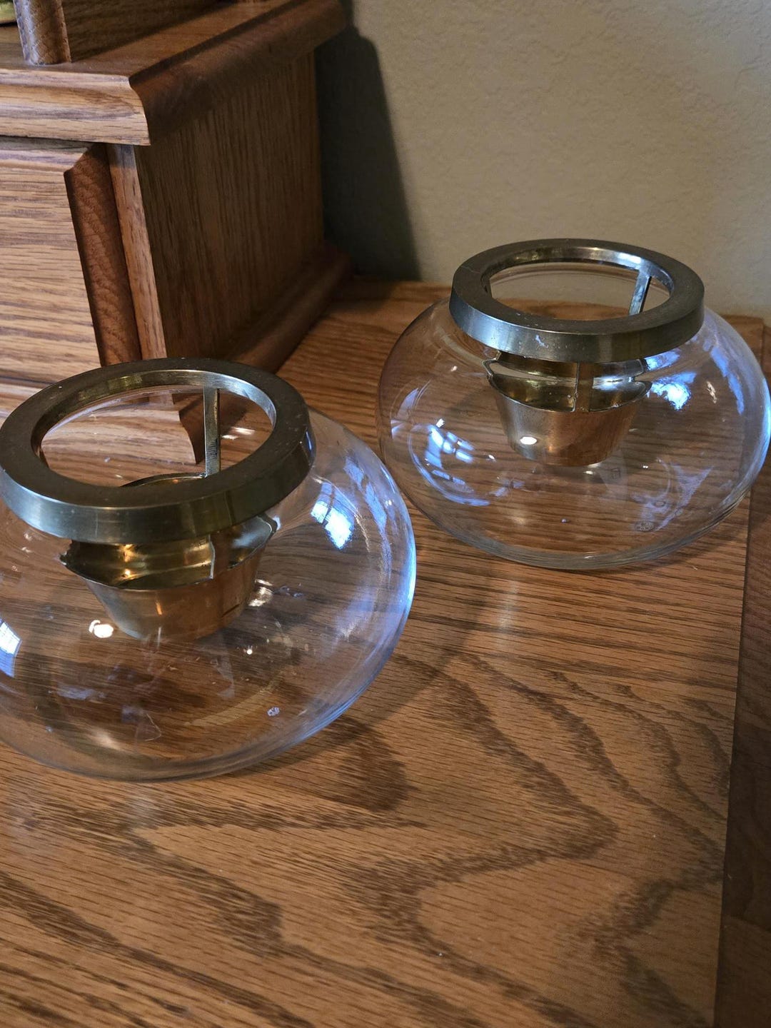 Pair of Two Matching Glass Ball Candle Holder 3" With Brass Center - Etsy