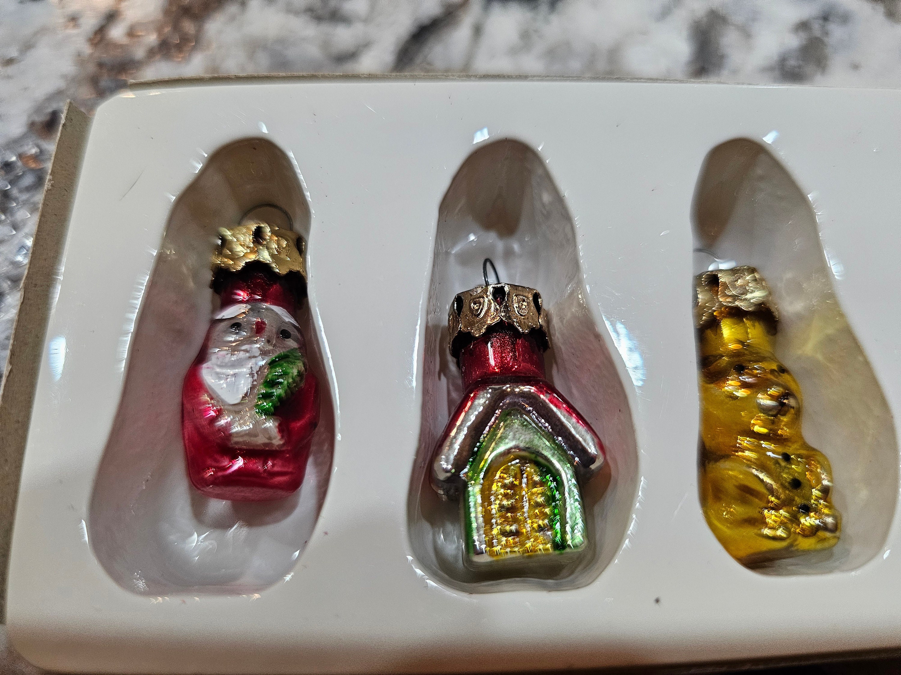 Lot of 6 Miniature Mera Vic Glass Ornament. Soldier, Pinecone, Star ...