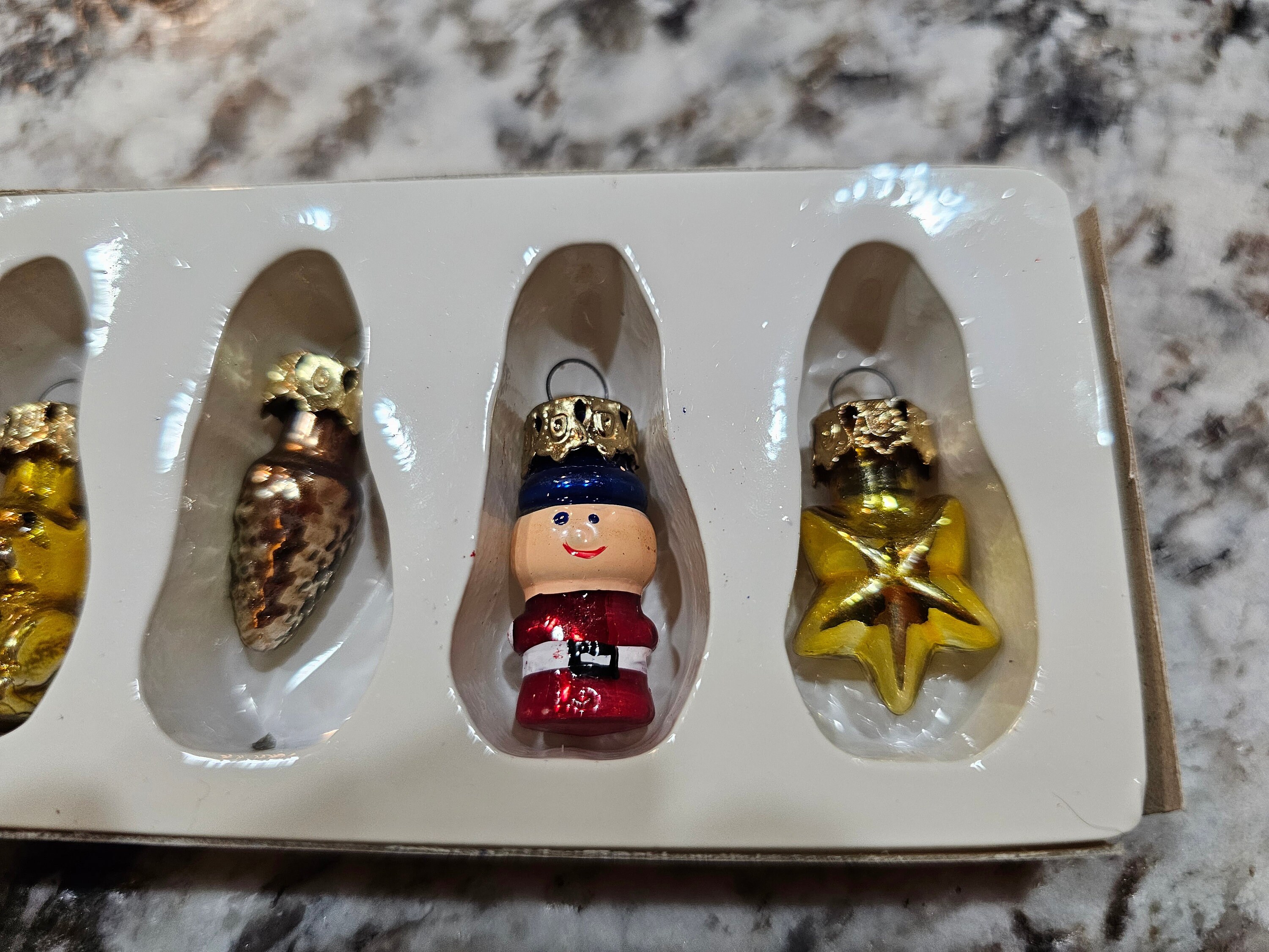 Lot of 6 Miniature Mera Vic Glass Ornament. Soldier, Pinecone, Star ...