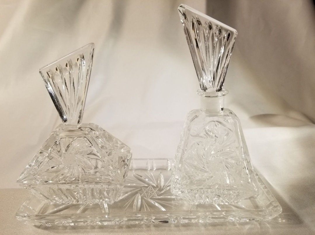Antique Pinwheel Cut Crystal Vanity Set - Etsy