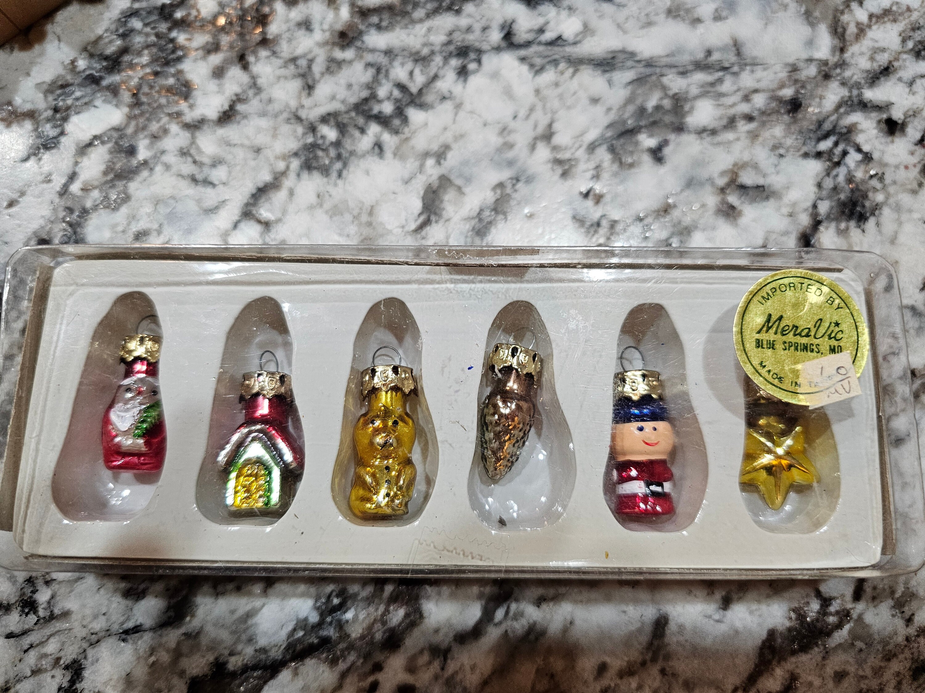 Lot of 6 Miniature Mera Vic Glass Ornament. Soldier, Pinecone, Star ...