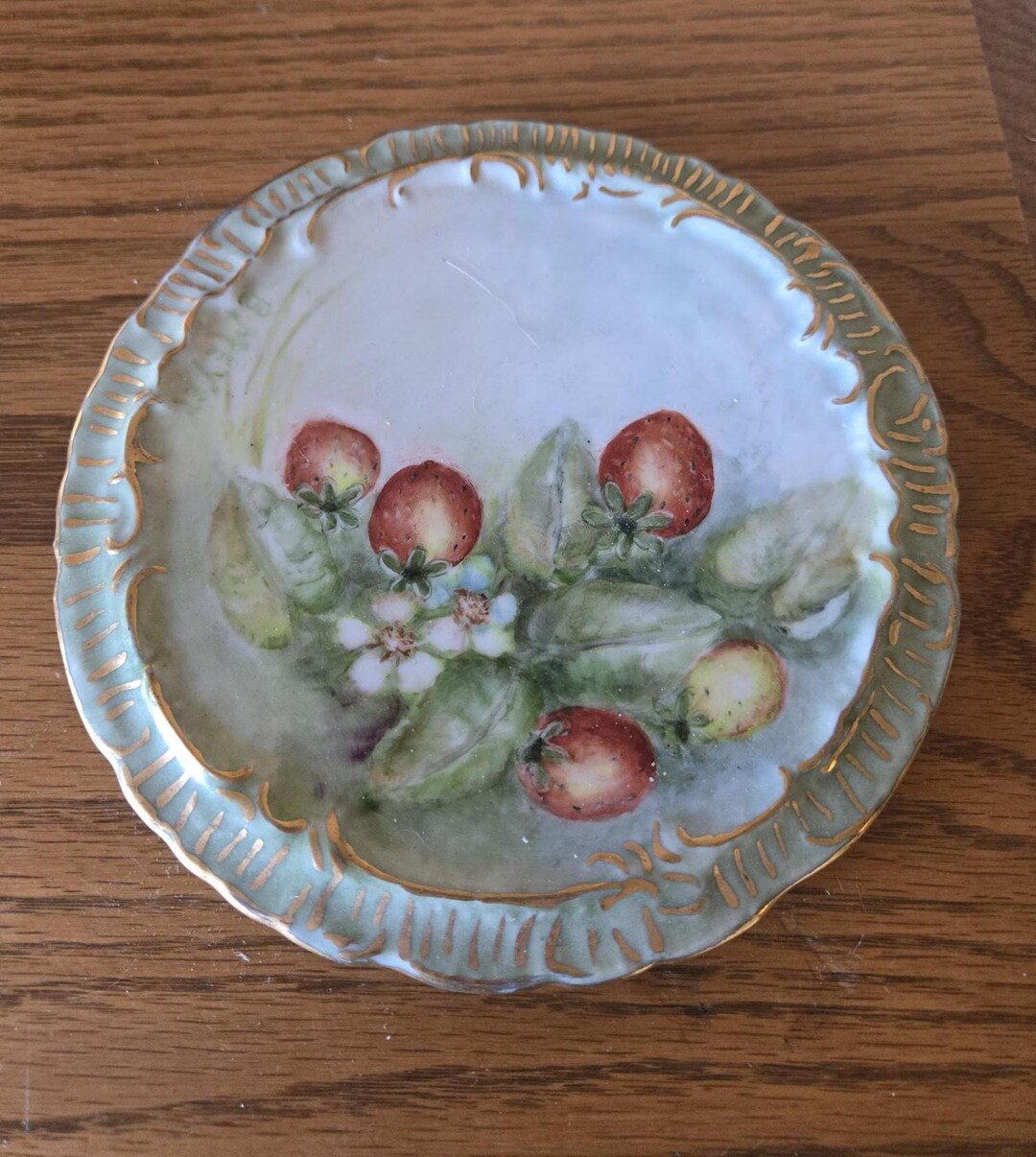Vintage Cottage Ceramic Tea Trivet Hand Painted , Fruit, Flowers, Gold ...