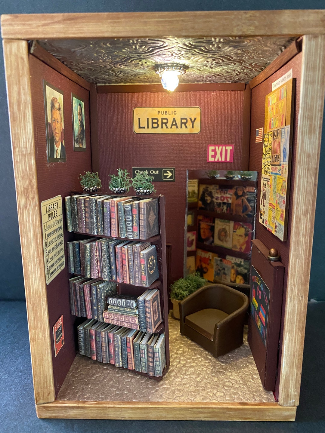 Public Library 1970s Book Nook Finished Shelf Insert Handmade - Etsy