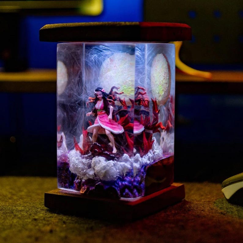 Nezuko Resin Lamp, Demon Slayer Anime Light, Handmade LED Epoxy ...