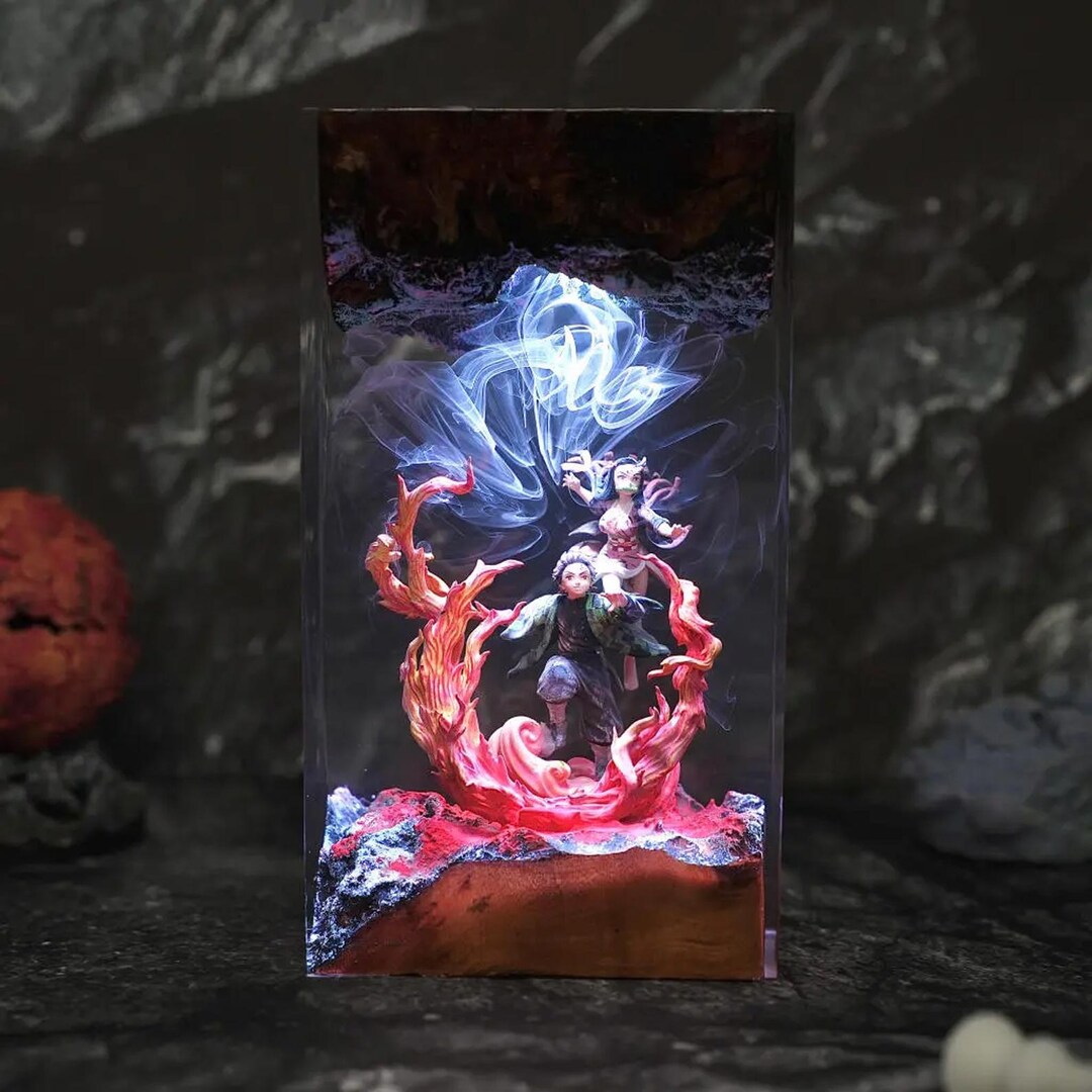 Kamado Tanjiro Nezuko Custom Epoxy Lamp Resin Night Light, Wood Art ...