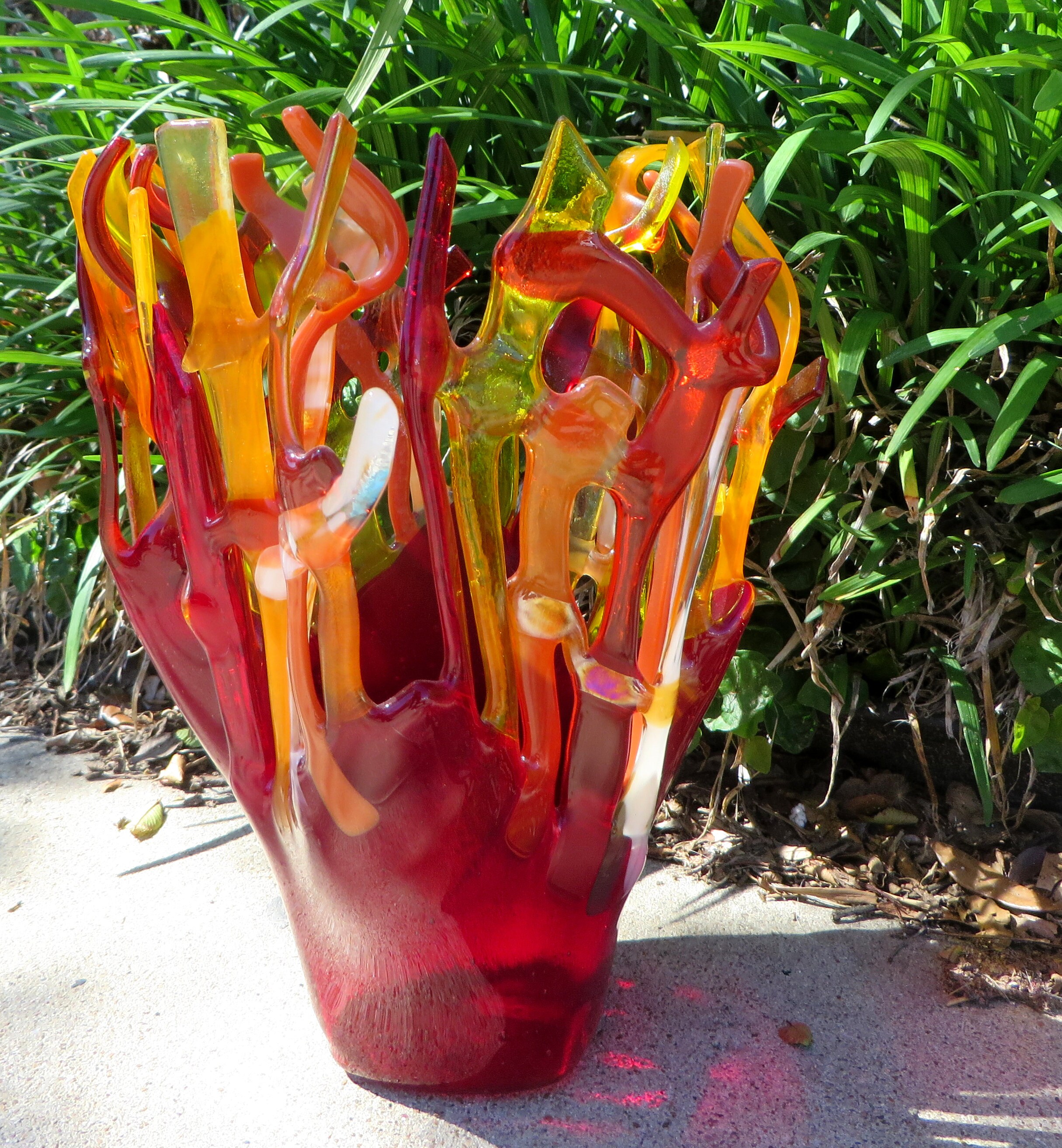 Red Coral Vase In Fused And Slumped Glass 9 By 7 Etsy