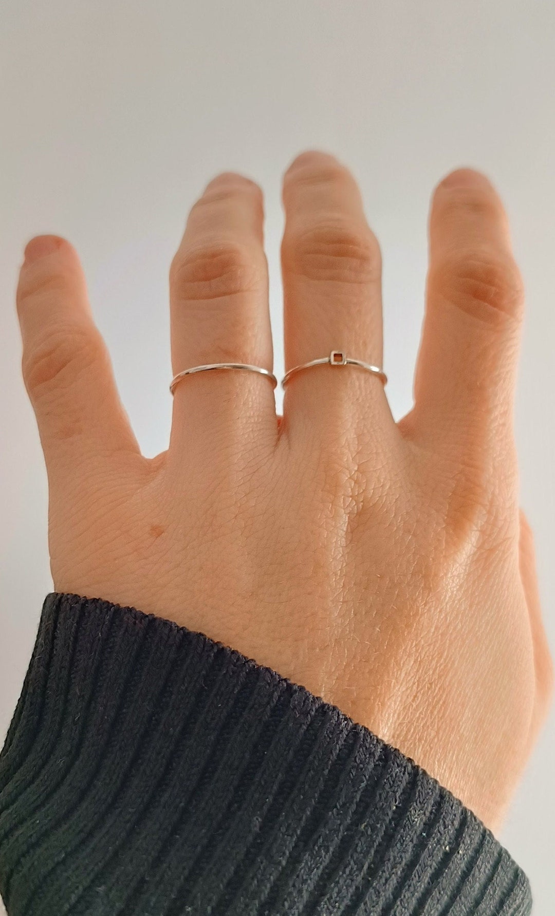 Set of 2 Diferent Thin Silver Rings, Full Round Sterling Silver Ring ...
