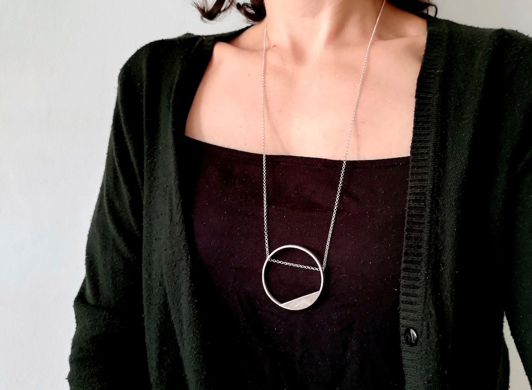 Extra Large Circle Necklace, Minimalist Large Silver Pendant, Modern ...