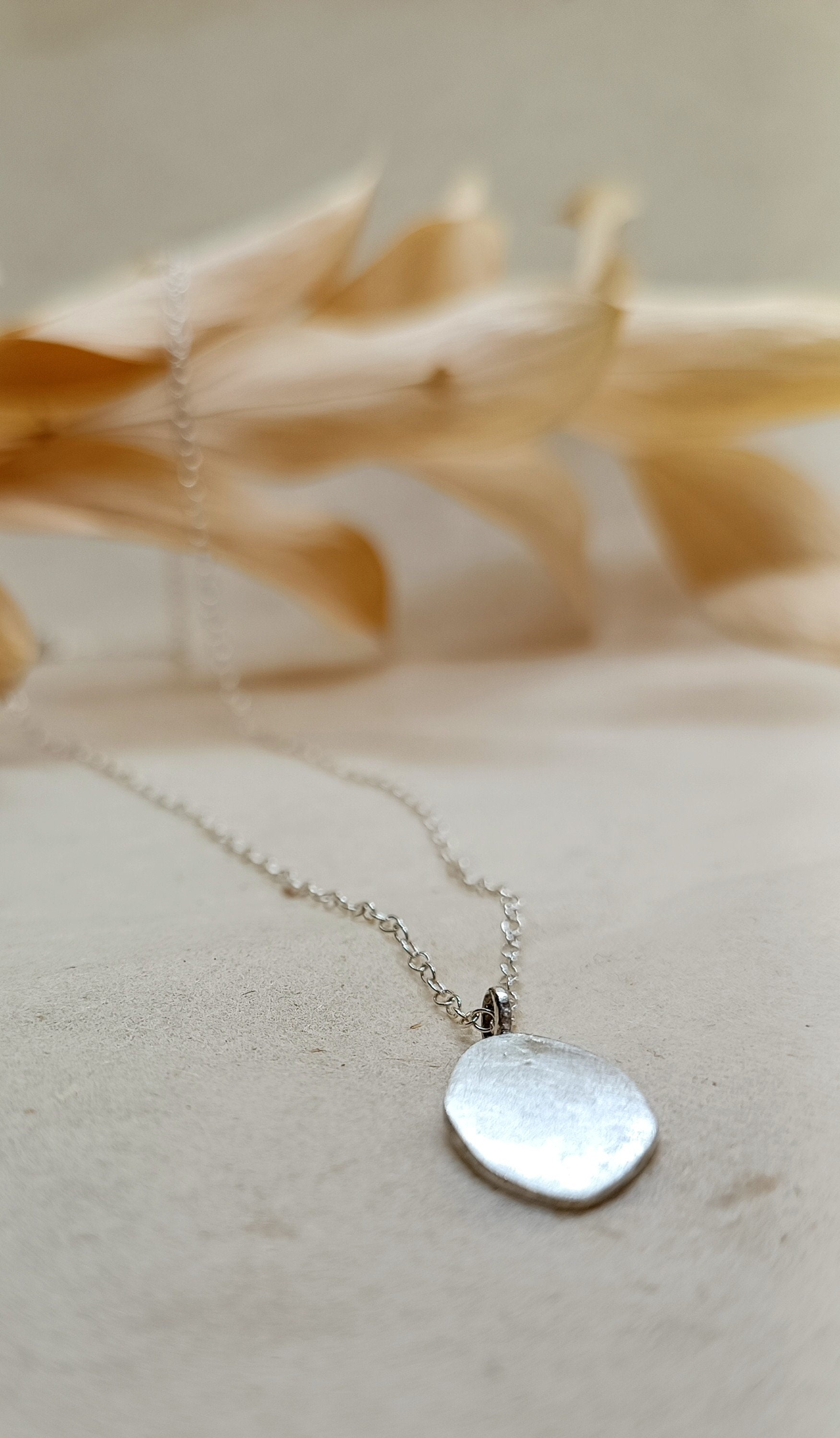 Minimalist Silver Oval Pendant, Modern Textured Oval Pendant ...