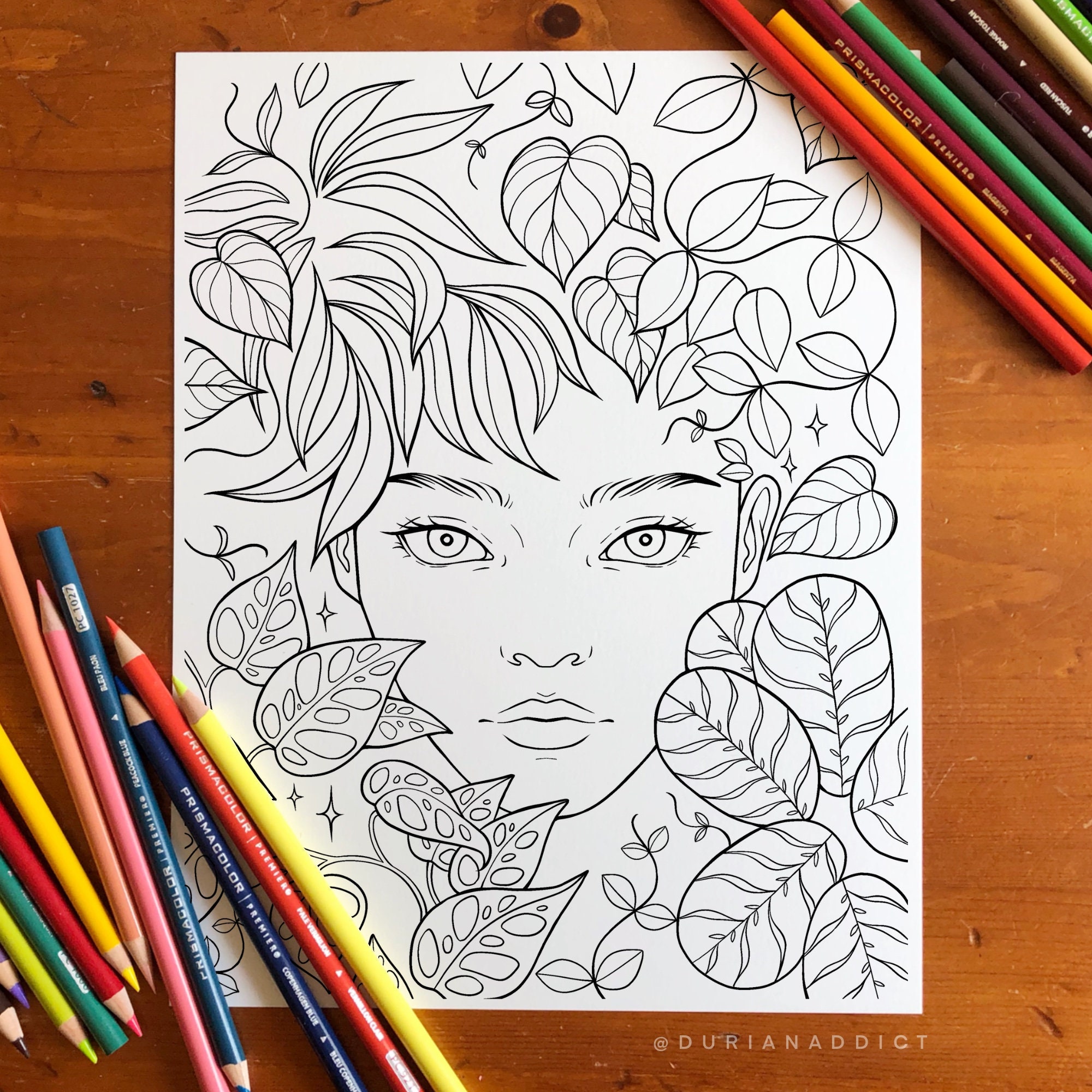 Crazy Plant Lady Coloring Page - Hand-drawn Botanical Line Art ...