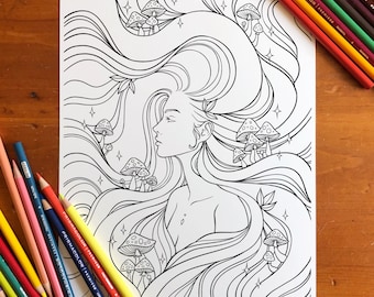 Crazy Plant Lady Coloring Page - Hand-drawn Botanical Line Art ...