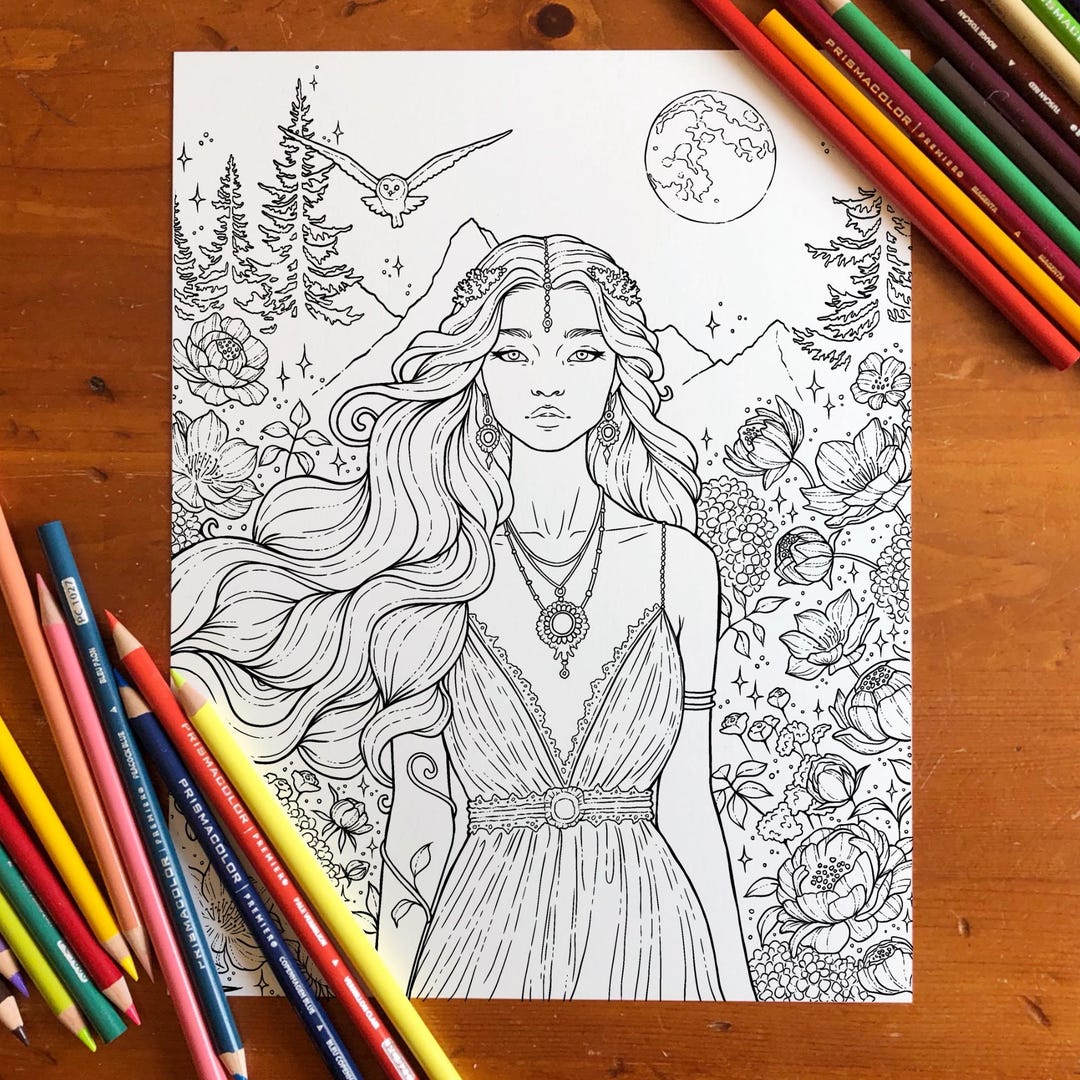 Midnight Goddess Coloring Page Printable – Divine Feminine Art, Adult ...