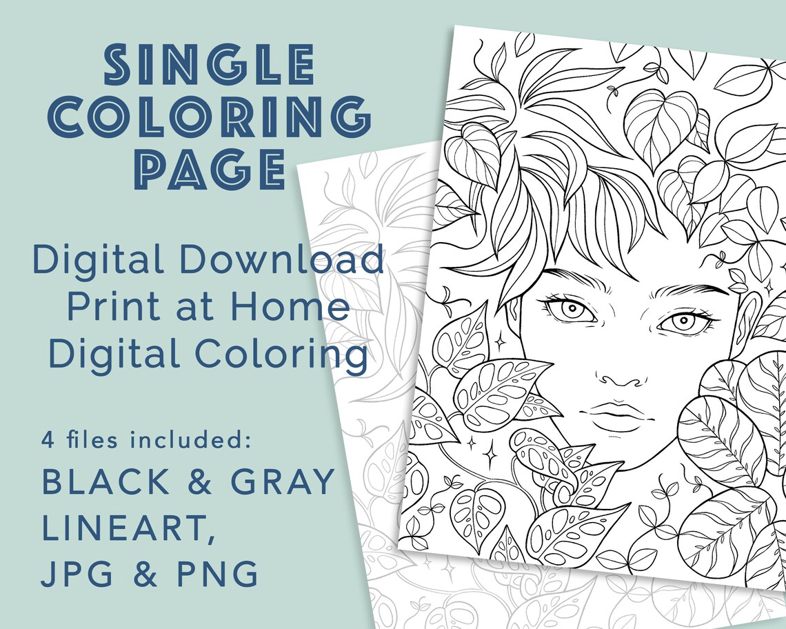 Crazy Plant Lady Coloring Page - Hand-drawn Botanical Line Art ...
