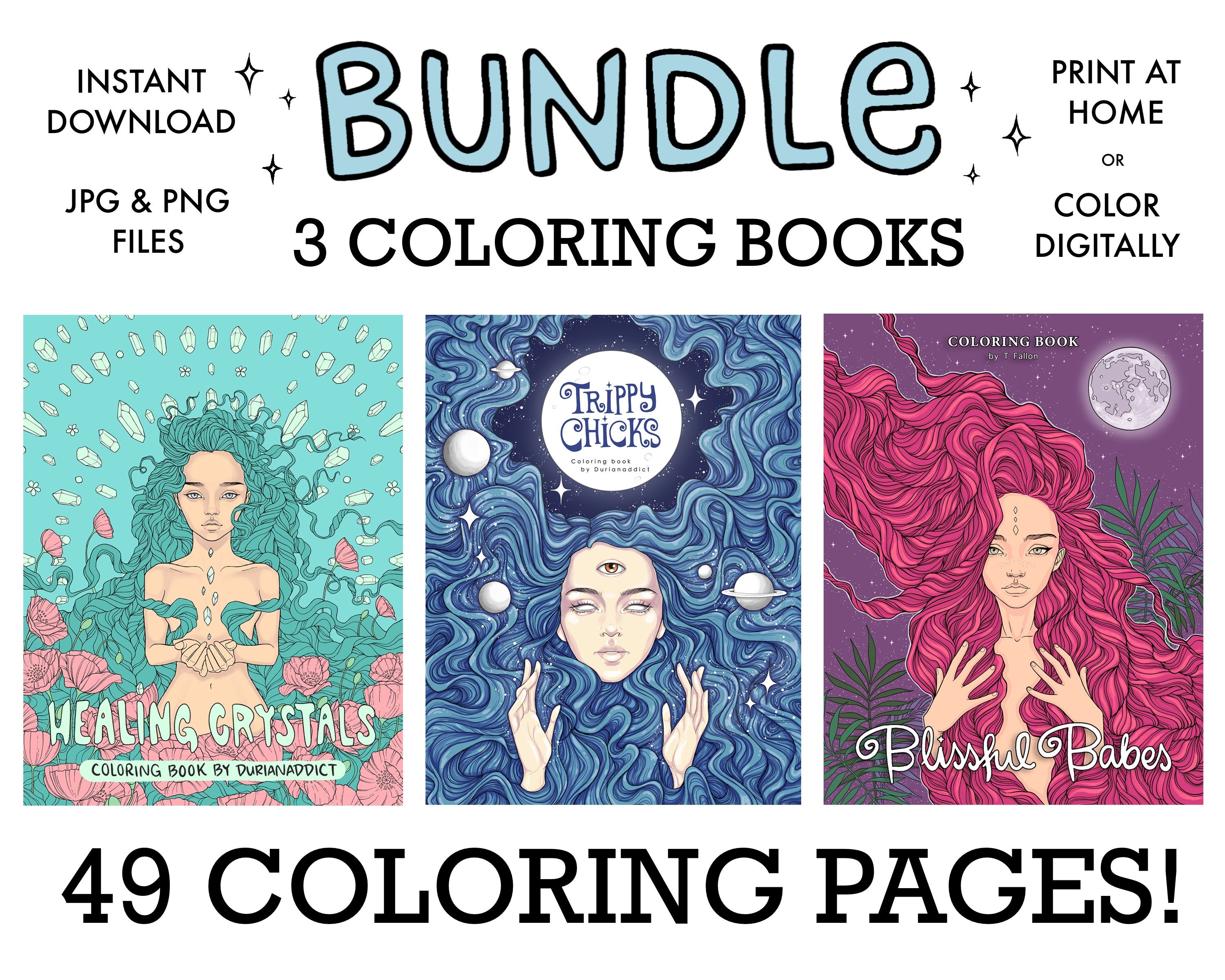 BUNDLE 49 Printable Digital Adult Coloring Pages Print at - Etsy