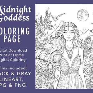 Midnight Goddess Coloring Page Printable – Divine Feminine Art, Adult ...