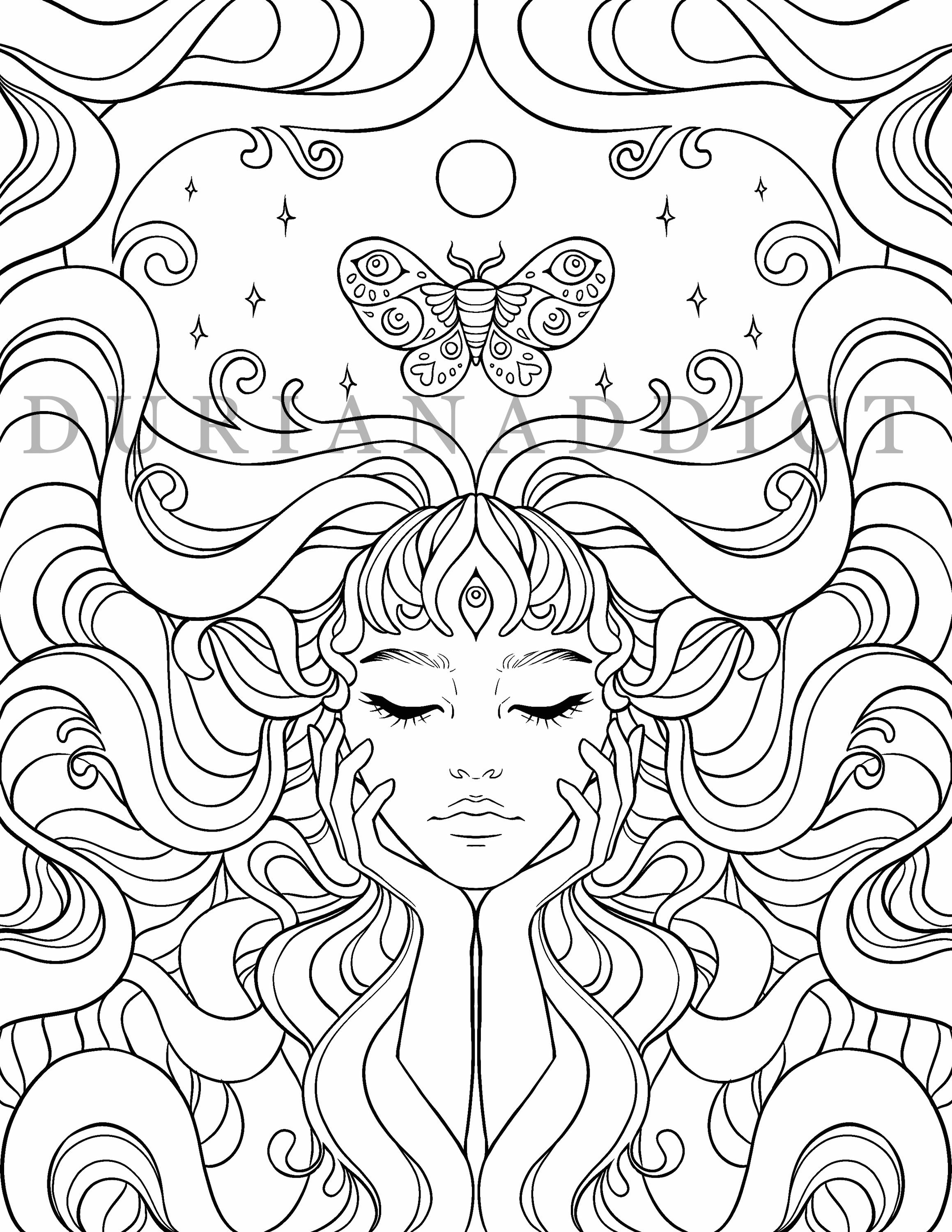 Single Coloring Page Moth Full Moon Printable Sheet | Etsy