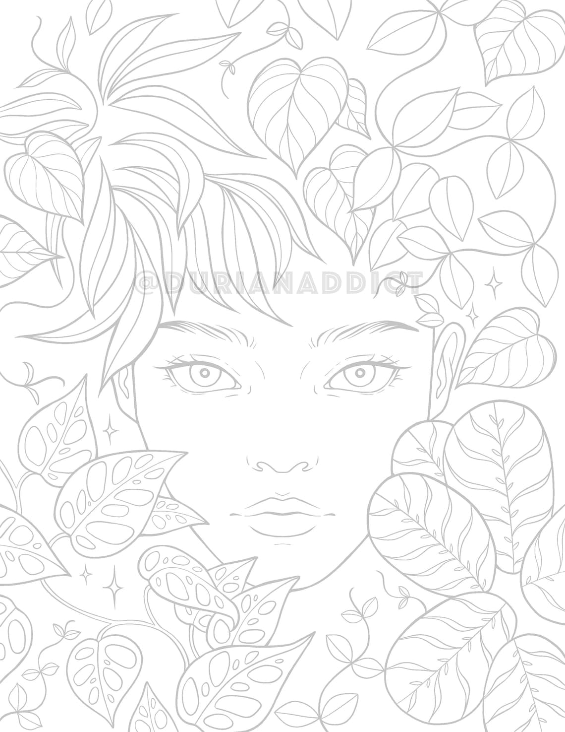 Crazy Plant Lady Coloring Page - Hand-drawn Botanical Line Art ...