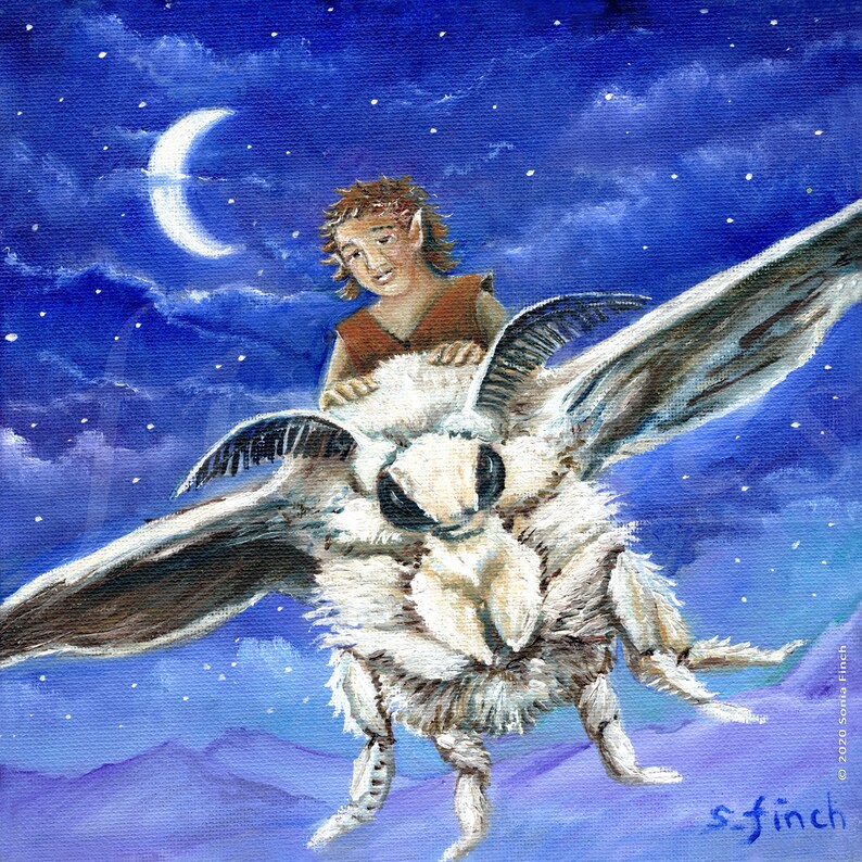 Elf Moth Rider limited Edition Giclee Print Starry Night Elf - Etsy