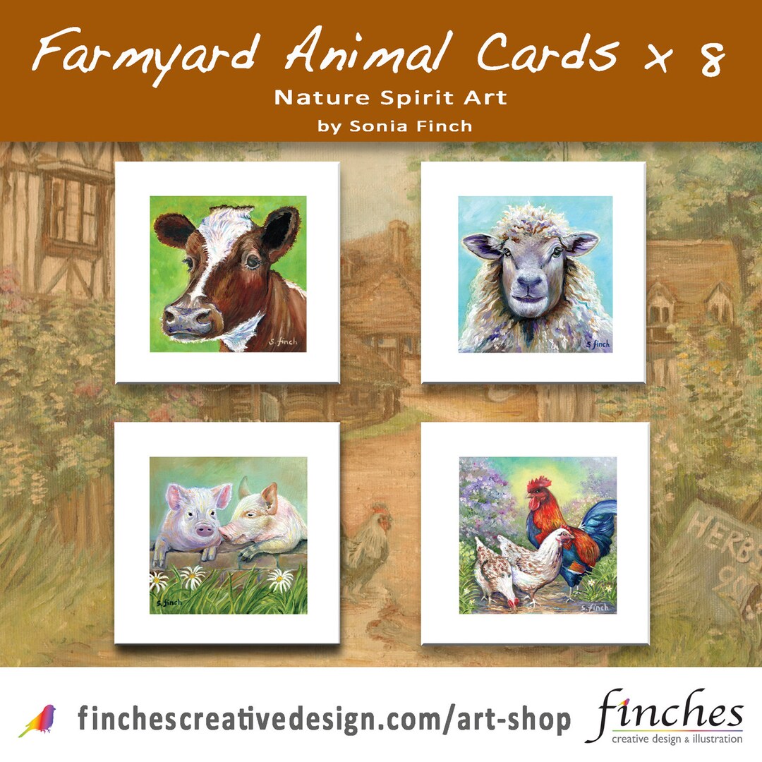Farm Animals Greeting Cards X 8. Cute Thank You Card, Friendship Card ...