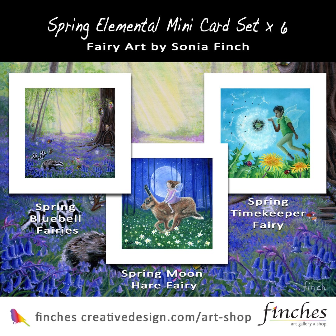Spring Elemental Mini Card Set x6 of Whimsical Art Spiritual Paintings ...