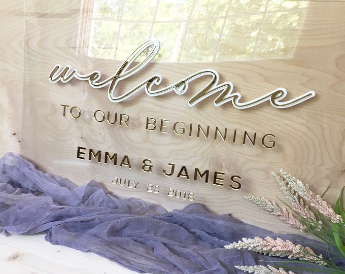 3D Effect Acrylic Wedding Sign Welcome 18 X 24 Modern Wedding Gold Sign ...