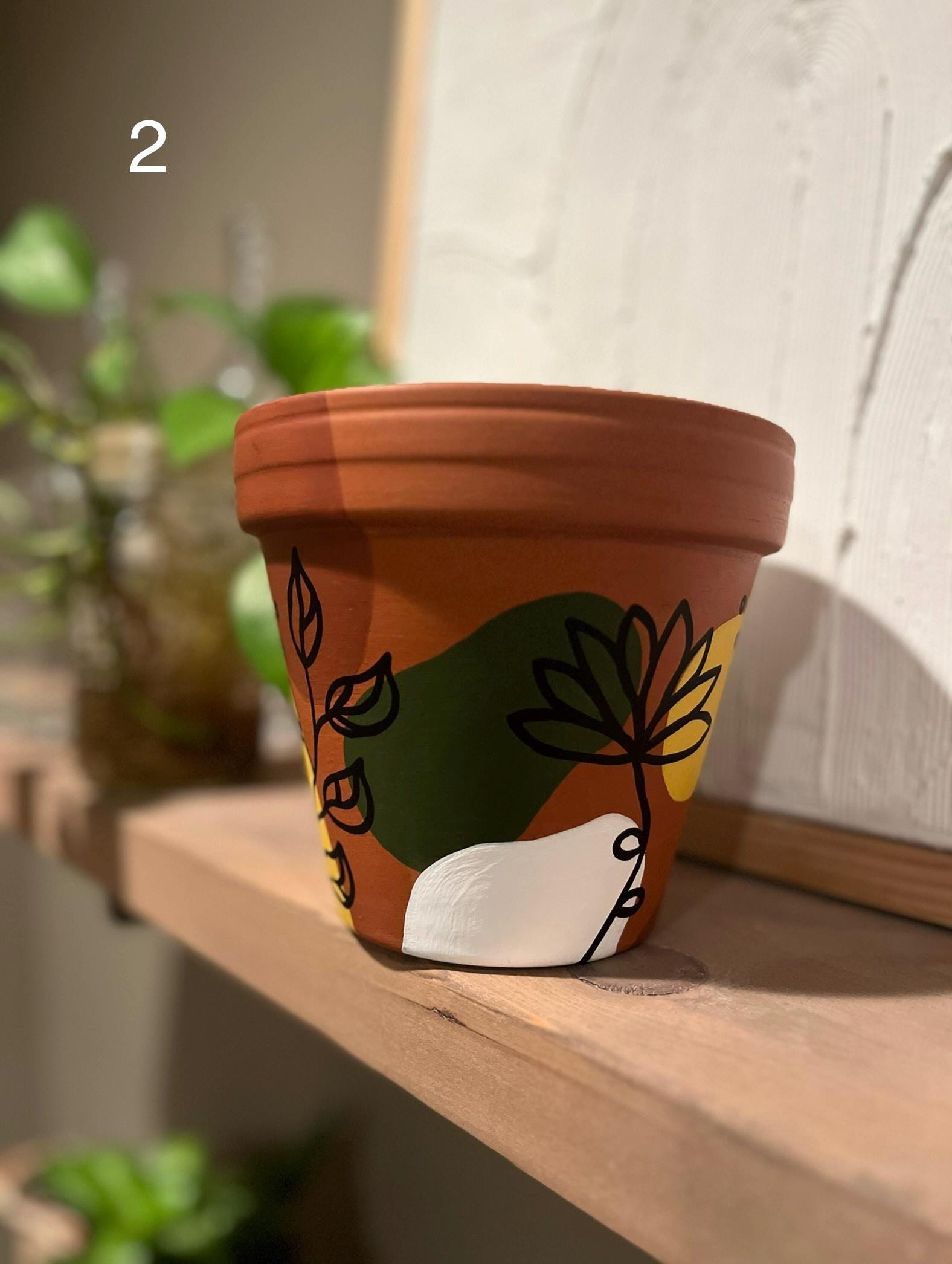 Hand-painted Decorative Flower Pots Abstract Botanical Line Art Potters ...