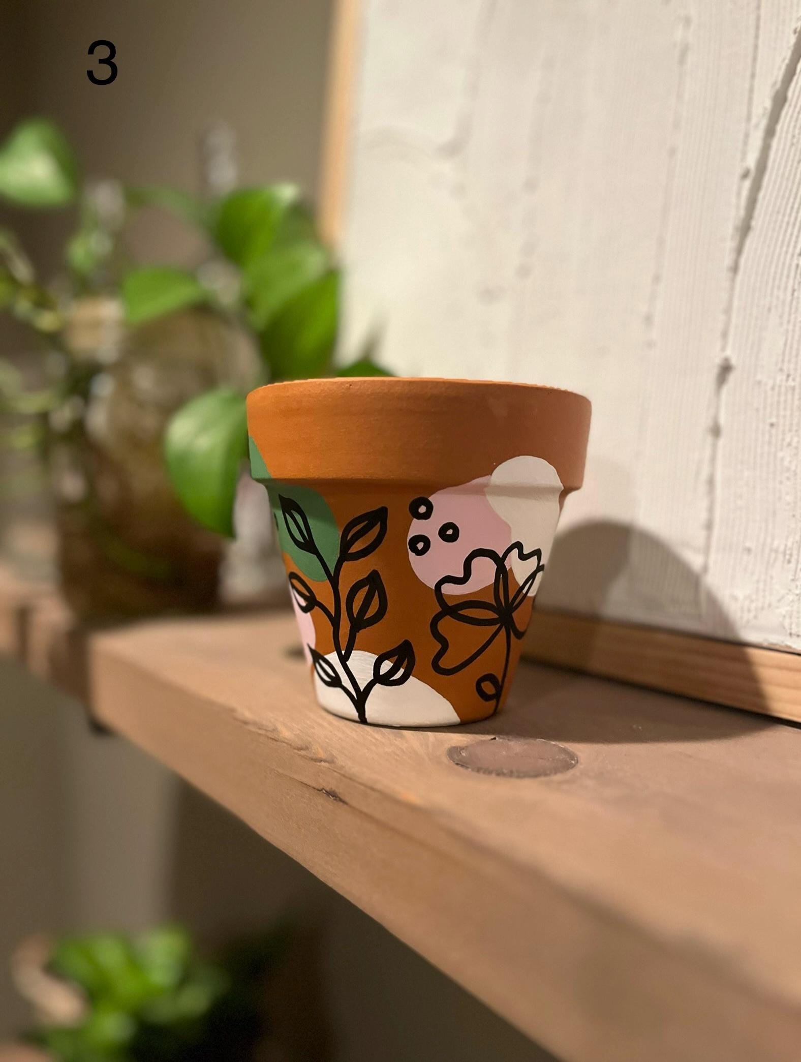 Hand-painted Decorative Flower Pots Abstract Botanical Line Art Potters ...