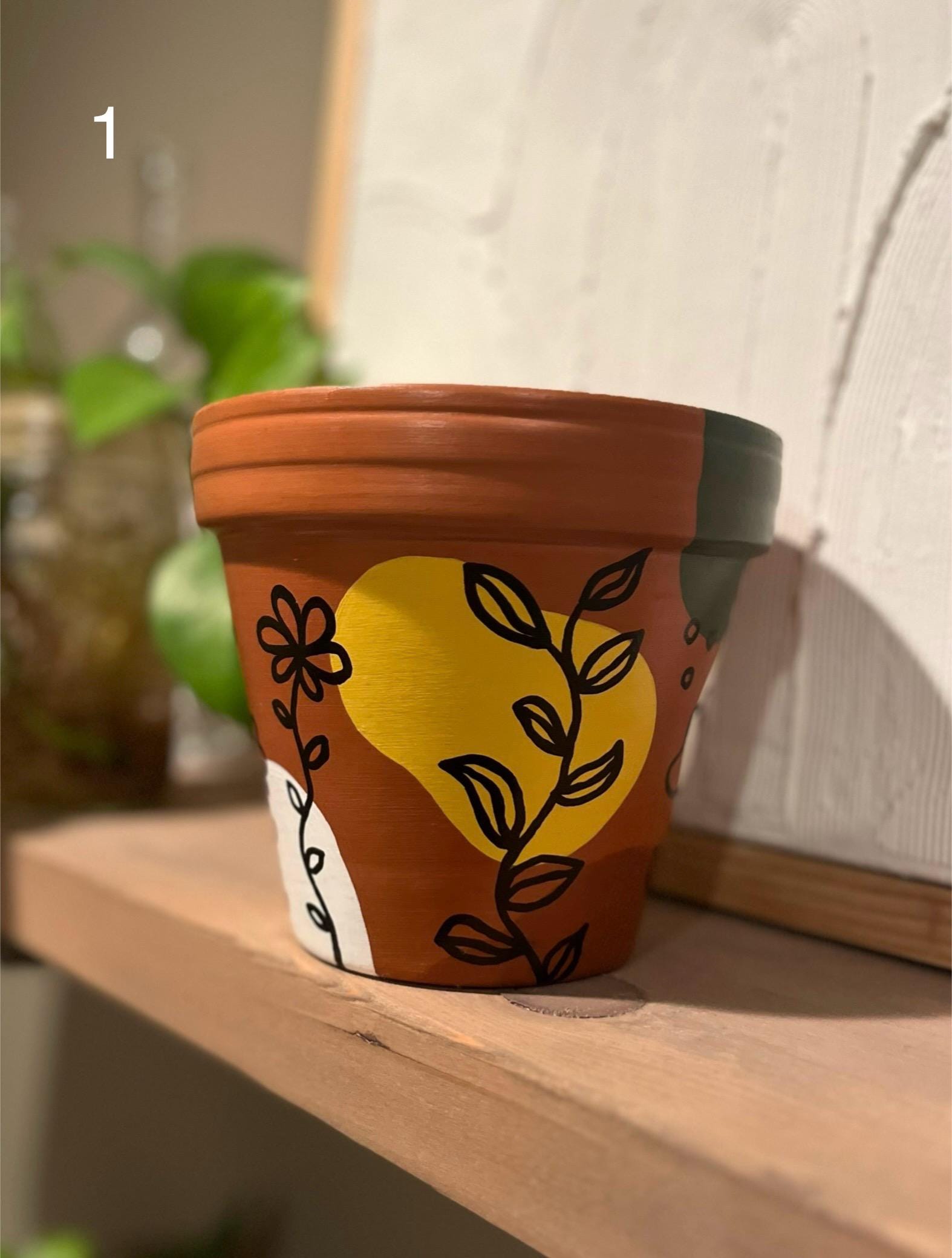 Hand-painted Decorative Flower Pots Abstract Botanical Line Art Potters ...