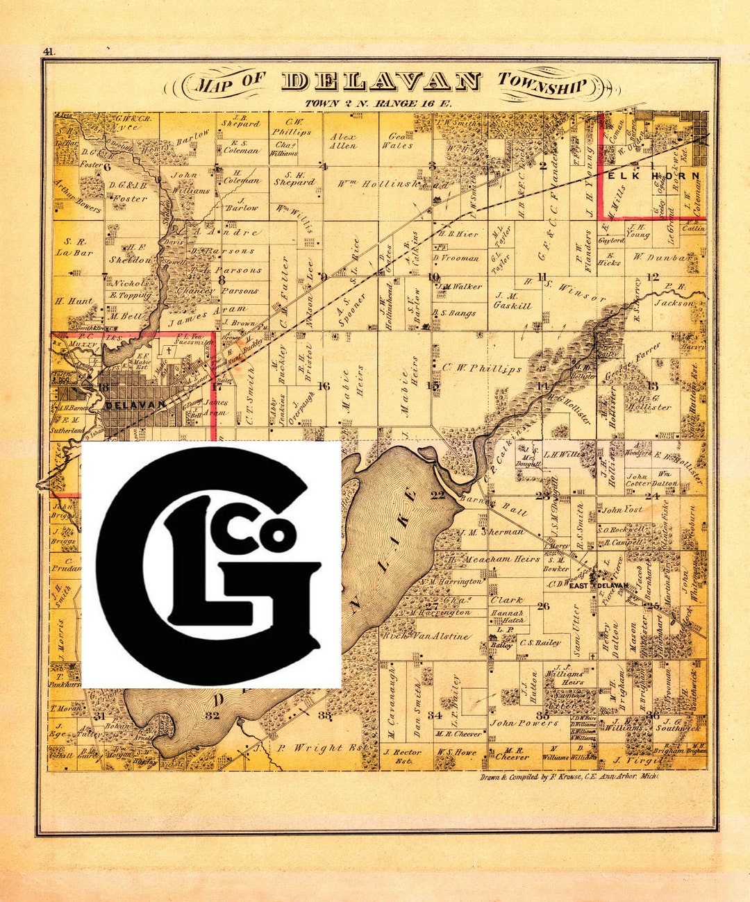 1873 Delavan Lake Map - Etsy