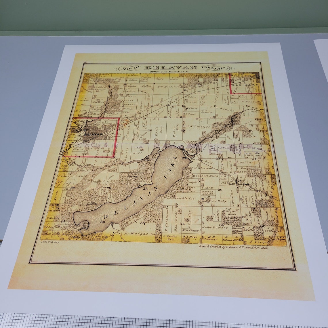 1873 Delavan Lake Map - Etsy