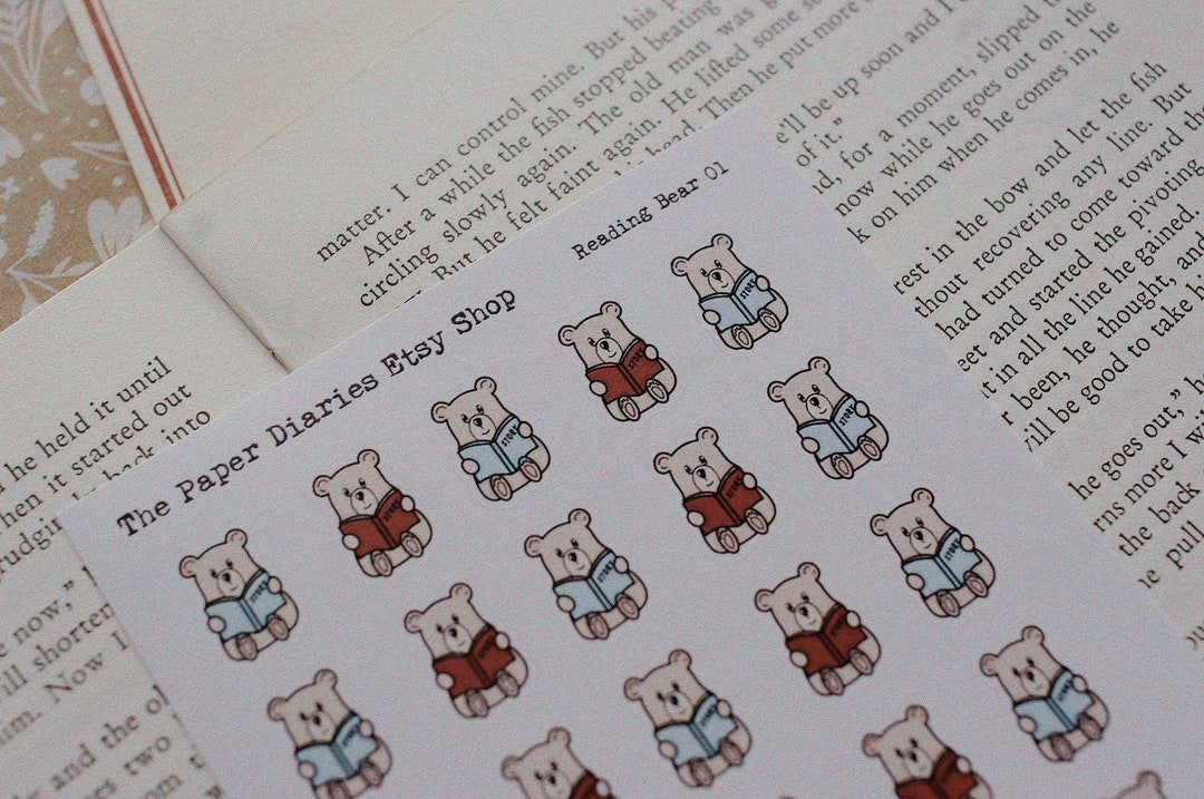 Reading Bear Original Character Sticker Sheet - Kiss-cut Sticker Sheets ...
