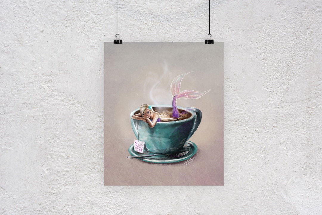 Mermaid Art, Coffee Cup Art, Teacup Art, Mermaid Illustration Print - Etsy