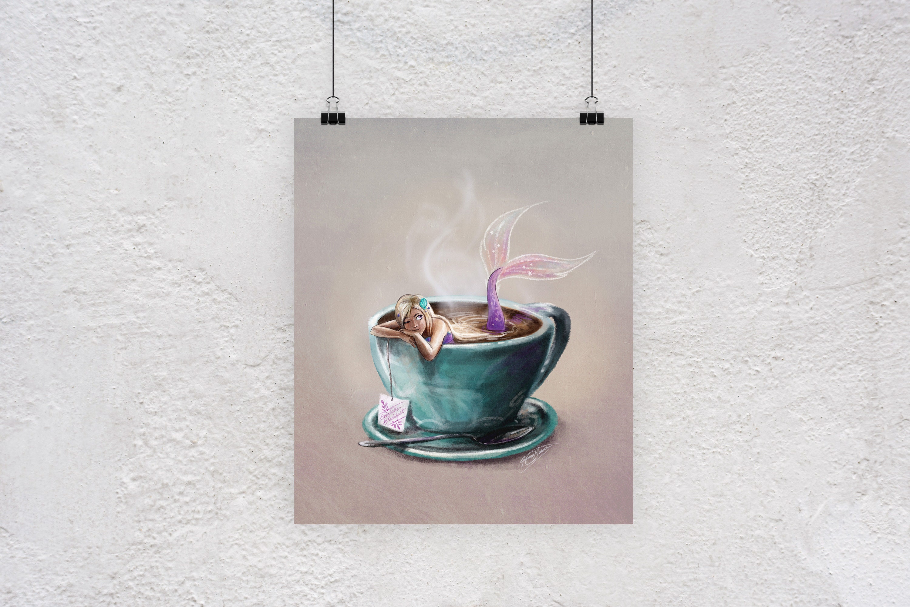 Mermaid Art Coffee Cup Art Teacup Art Mermaid Illustration | Etsy