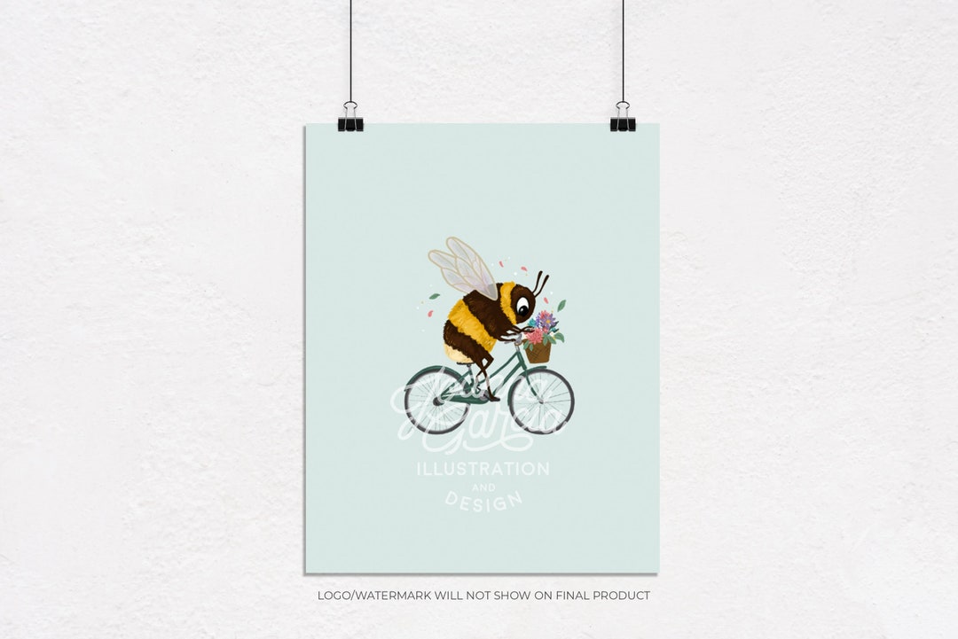 Bee on Bike Art Print, Bumblebee Illustration, Bee Art - Etsy