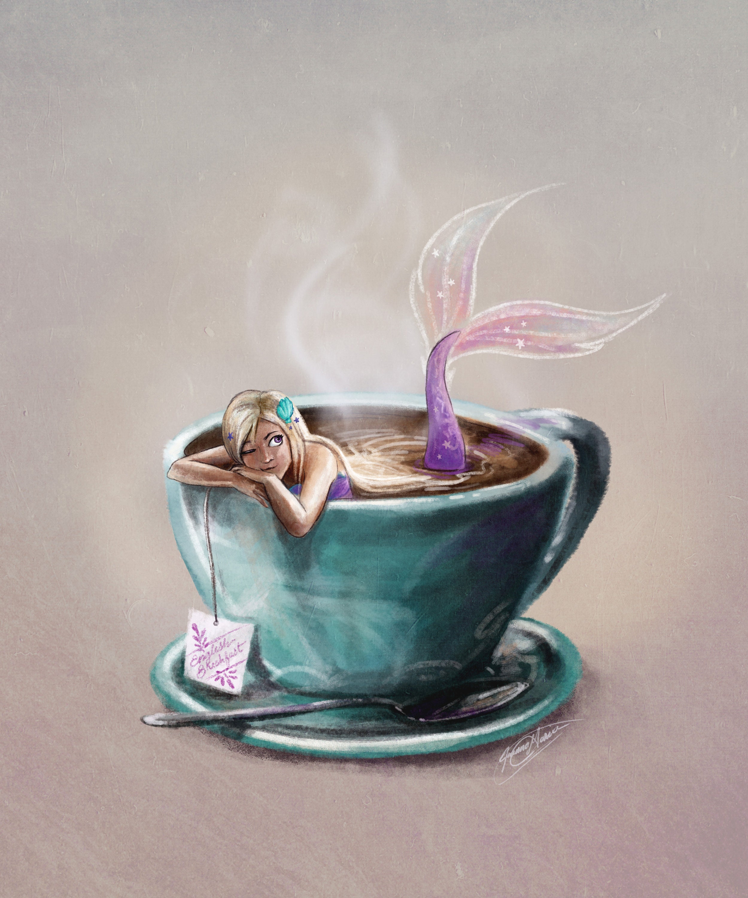 Mermaid Art Coffee Cup Art Teacup Art Mermaid Illustration | Etsy