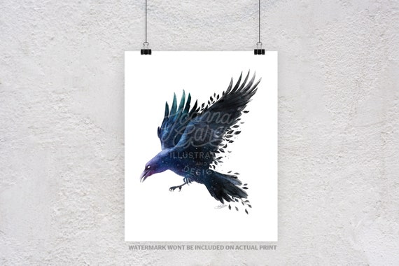 Raven Art Print Galaxy Raven Crow Fantasy Art Animal Art | Etsy