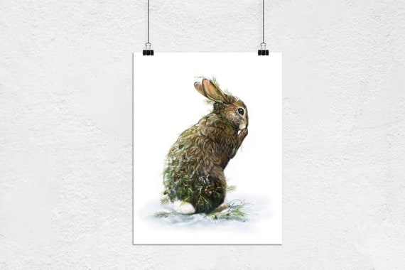 Rabbit Art Print Winter Art Wildlife Art Home Decor | Etsy