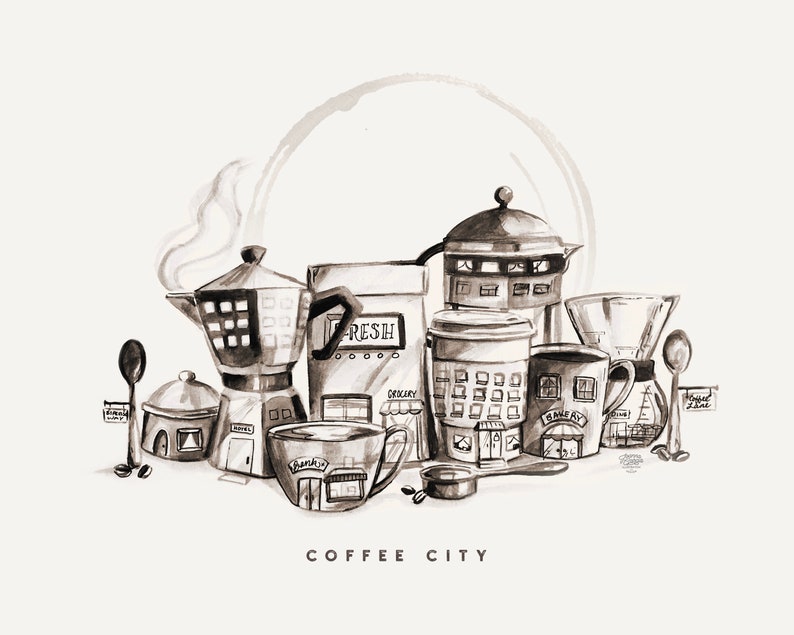 Coffee Art Print, Coffee Painting, Coffee Home Decor, Coffee Kitchen ...
